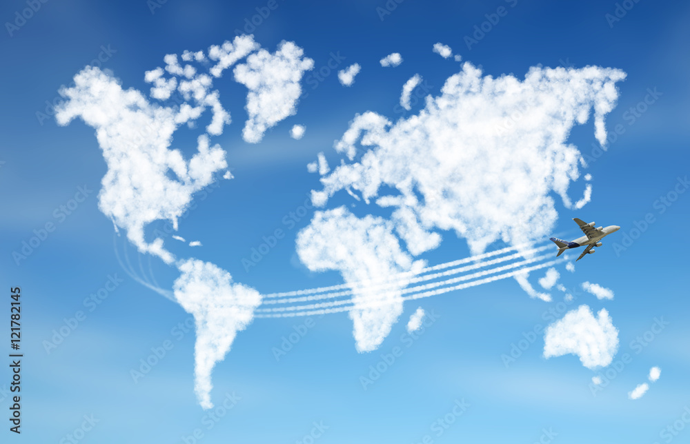 Plane drawing the world in the sky Stock Photo | Adobe Stock