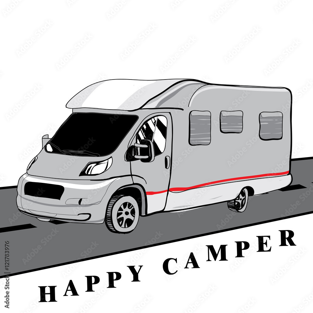 Hand drawn Doodle cars Recreational Vehicles Camper Vans Caravan Stock ...