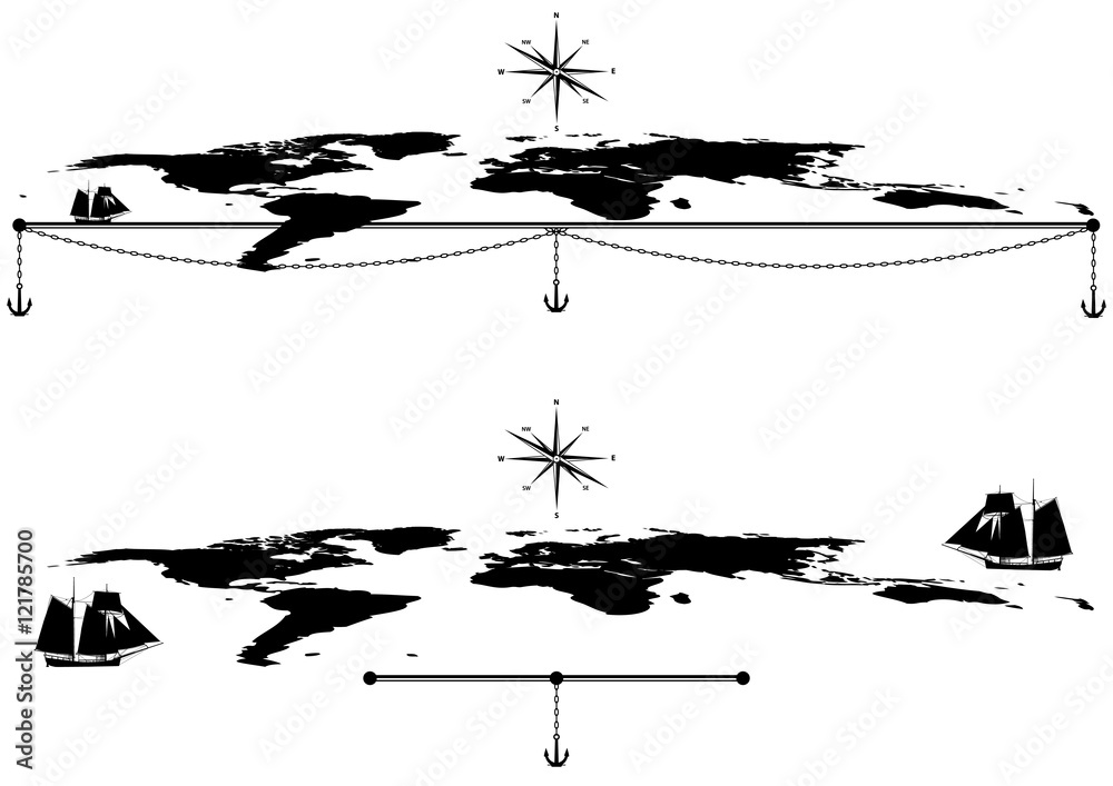 set with tall ships, maps and anchors Stock Vector | Adobe Stock