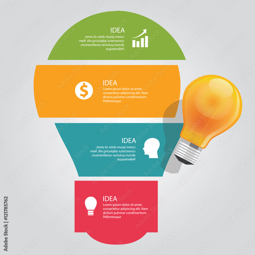 four 4 elements of idea info graphic chart overlap vector bulb business ...