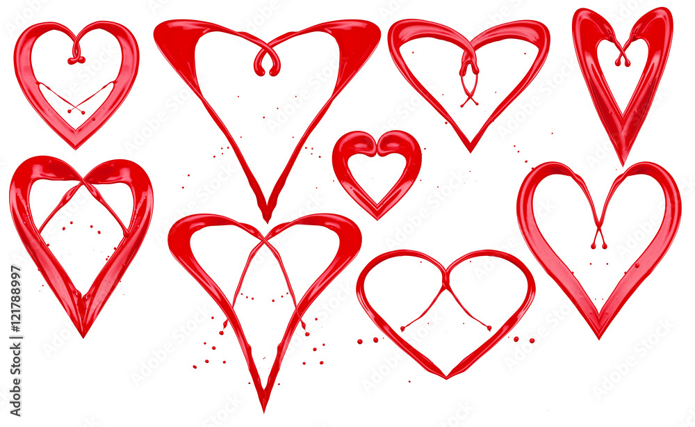 red heart shaped color splash set isolated on white background / Herzen ...