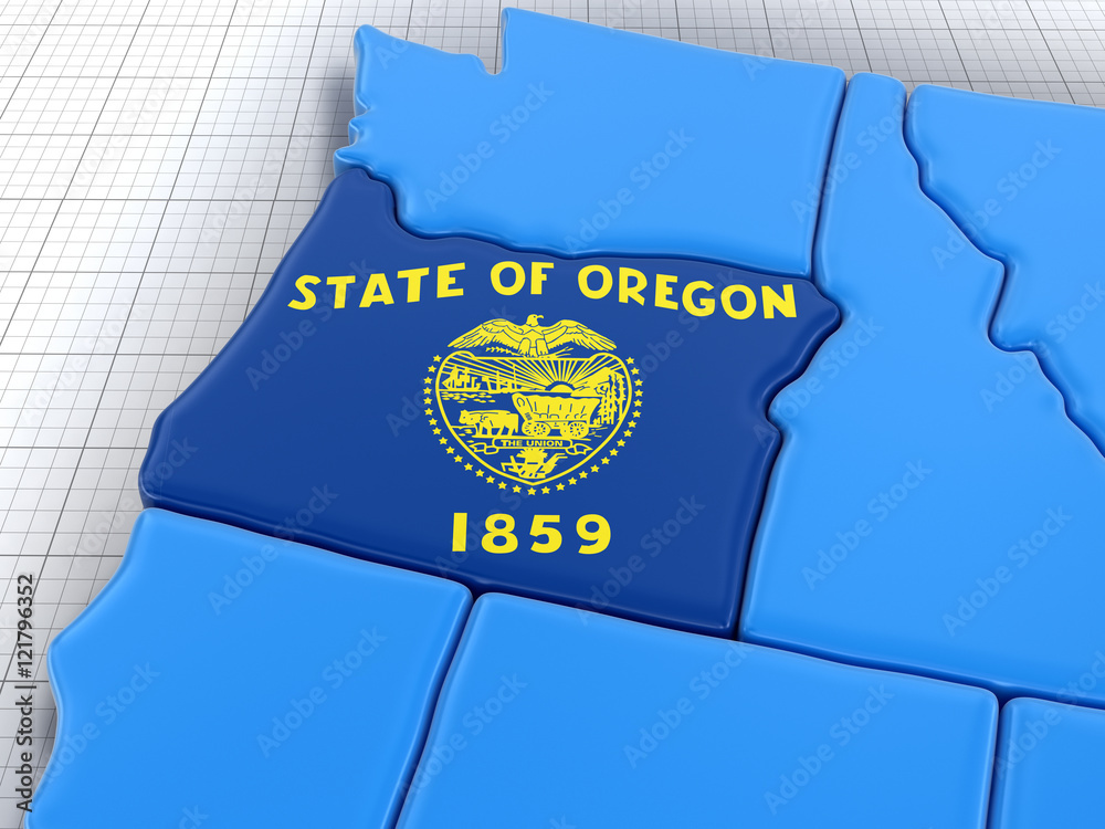 Map of Oregon state with flag. Image with clipping path. Stock ...