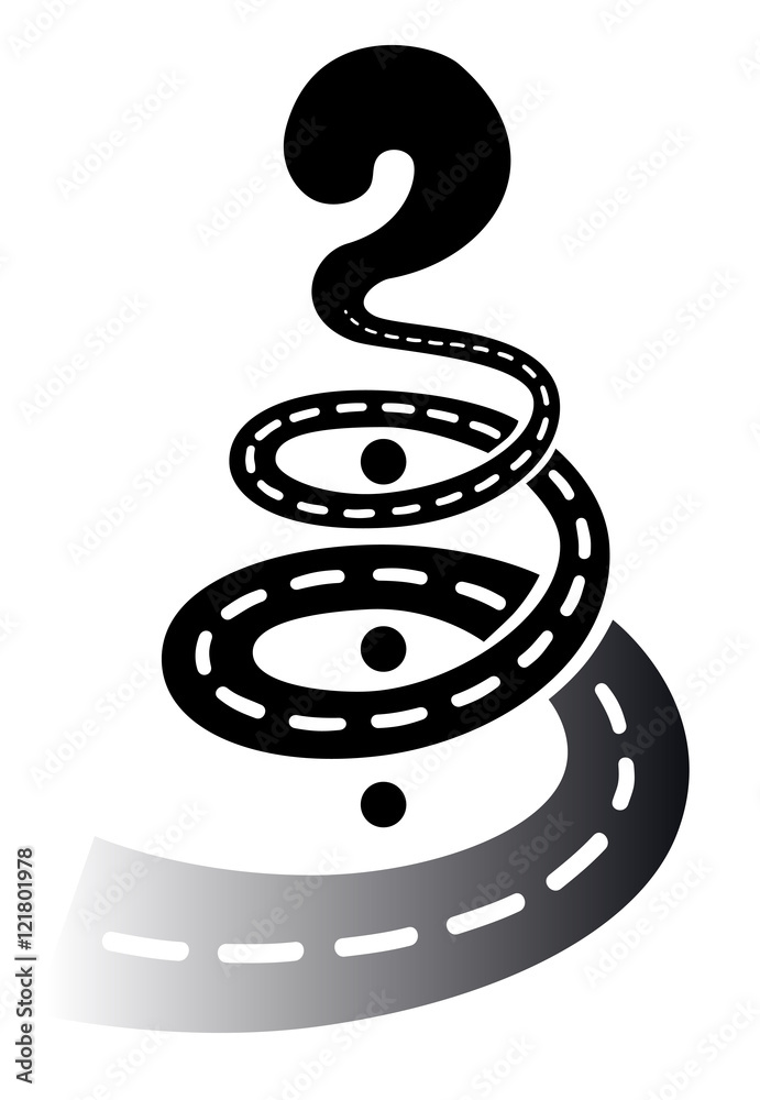 Spiral road ending with question mark, black and white vector image ...