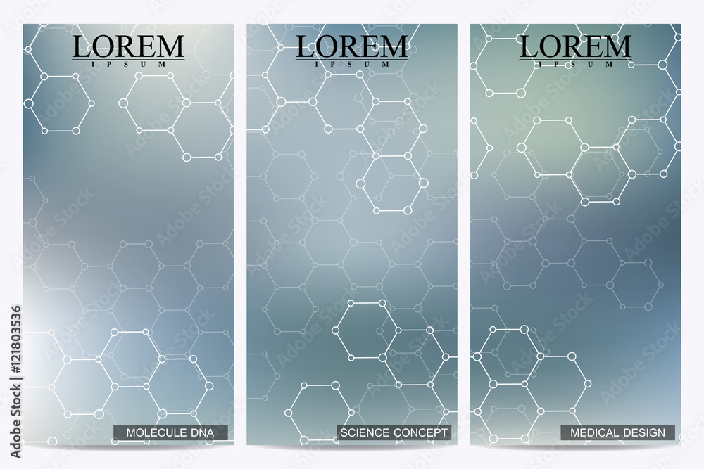 Set of modern vector flyers. Abstract background with molecule ...