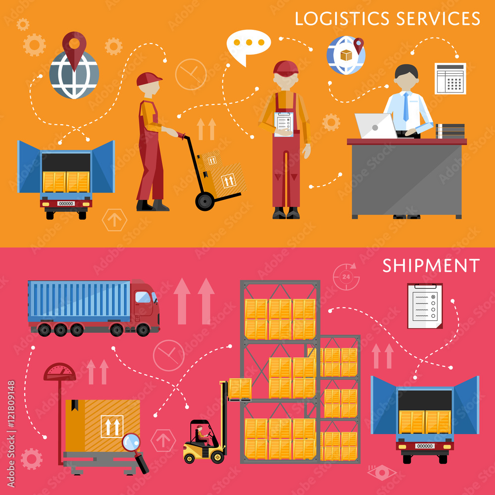 Logistic and warehouse infographics. Worldwide delivery process ...