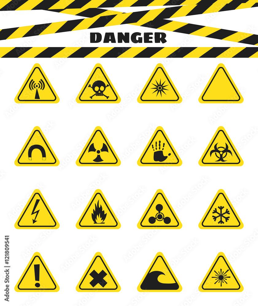 Signs warning of the danger from explosives and flammable liquids, the ...