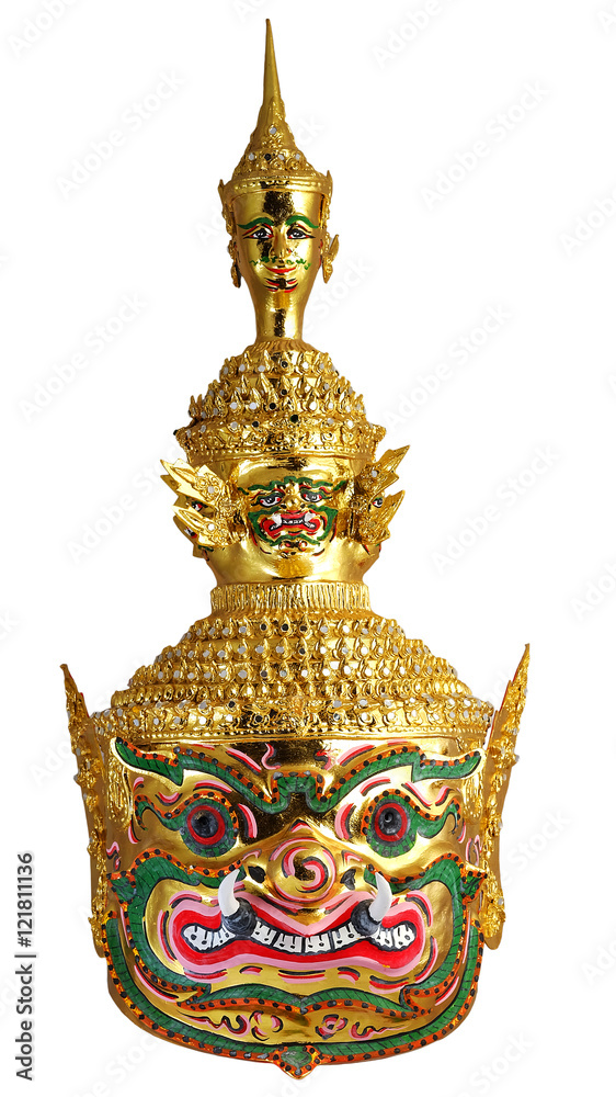 Thai Khon mask head called Tossakan when in Golden face, Ramakian Story ...