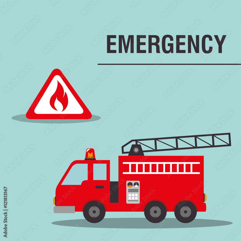 fire truck emergency vehicle rescue service and flame road sign. vector ...