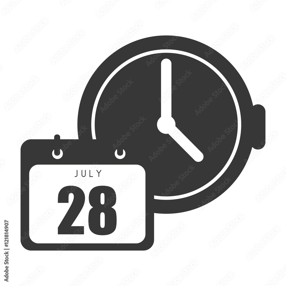 calendar with month and day numbers and watch clock device. vector ...
