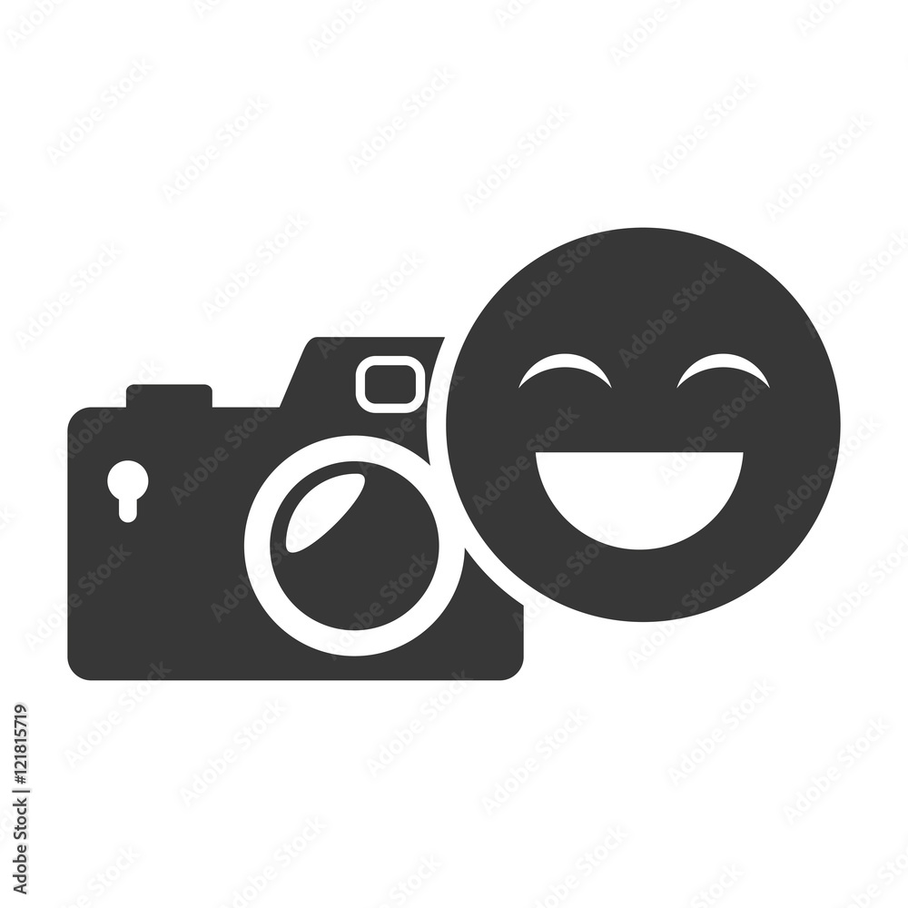 photographic camera device with happy emoticon face icon silhouette ...