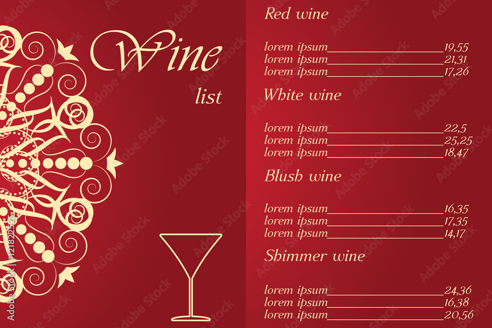 Corporate design. wine card template, luxurious style, elegant stylish ...