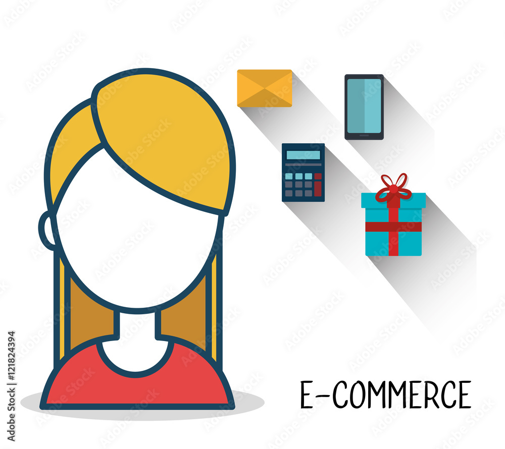 Vetor de avatar woman with shopping and ecommerce icon set. colorful ...