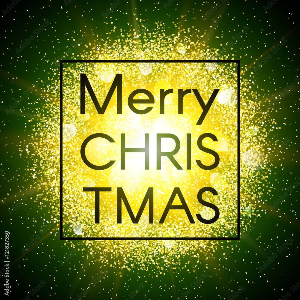 Christmas card on abstract explosion background with gold glittering ...