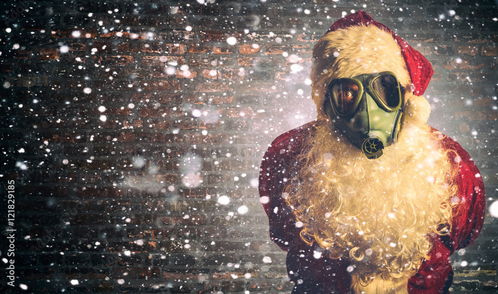 Scary Santa Claus with gas mask Stock Photo | Adobe Stock