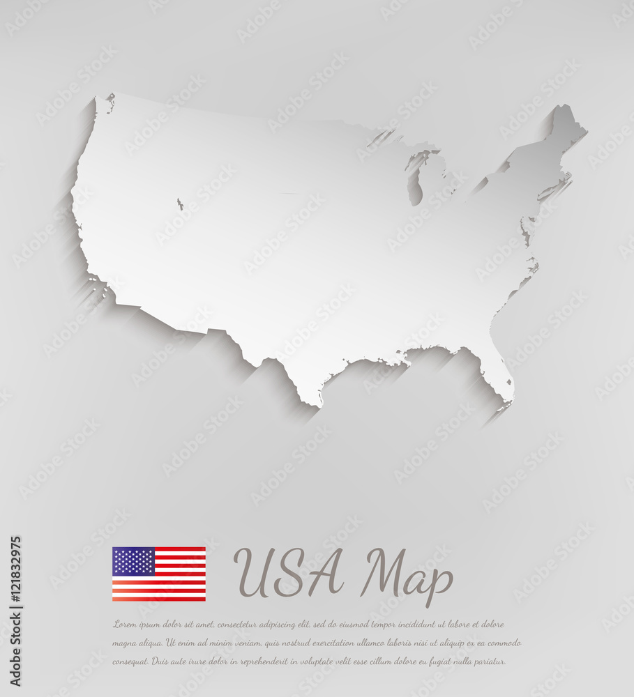 USA map white card paper 3D. Vector Stock Vector | Adobe Stock