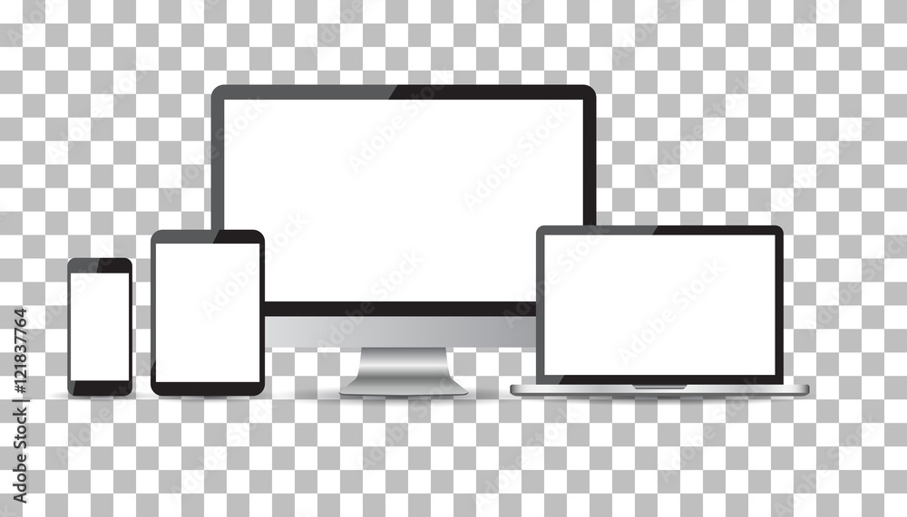 Realistic device flat Icons: smartphone, tablet, laptop and desktop ...