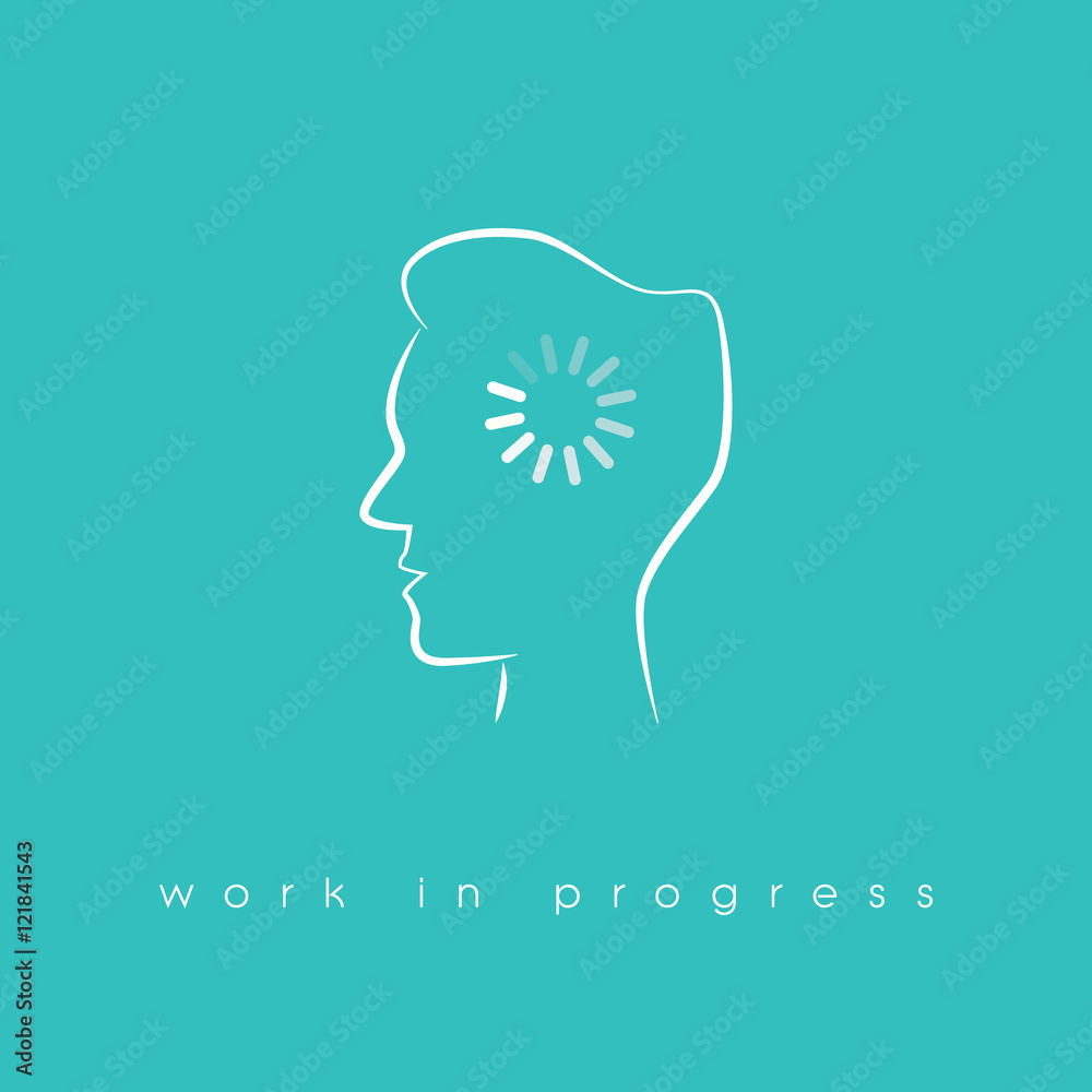 Creativity concept with line art head symbol and loading icon as sign ...