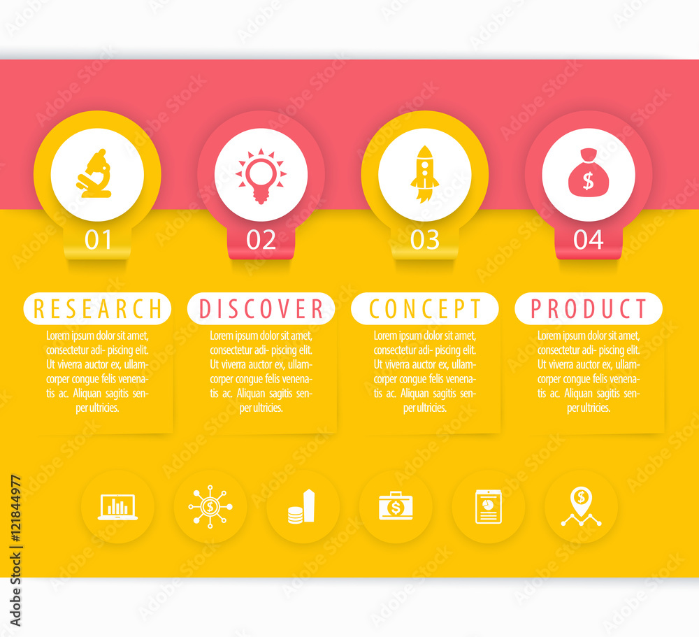 Product development, infographic elements, 1, 2, 3, 4 steps, timeline ...