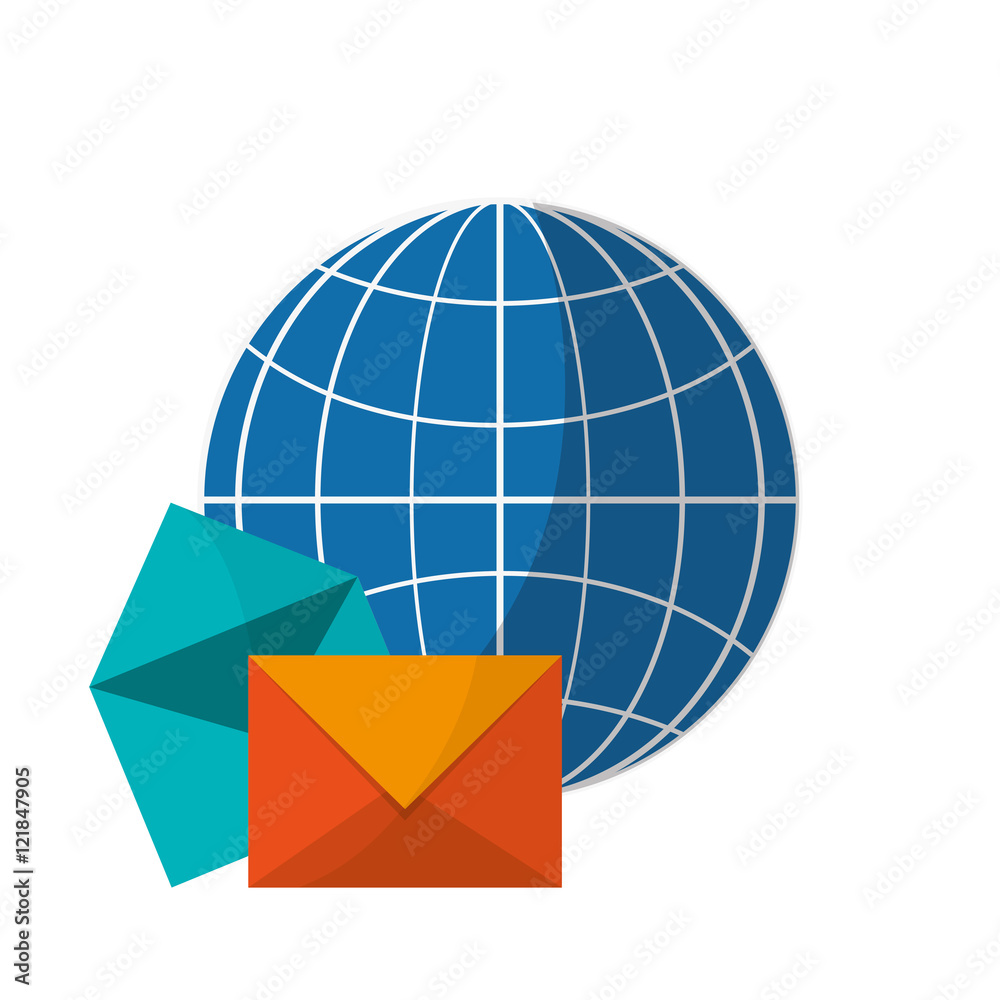 flat design earth globe diagram and message envelope icon vector ...