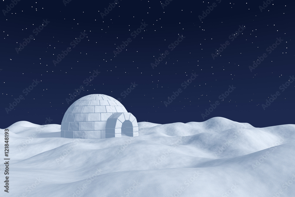 Igloo icehouse on snow polar field under night sky with stars Stock ...