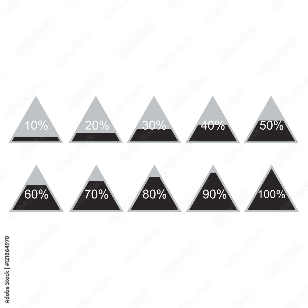 Piramide triangle percentage chart diagram of growth black. 10, 20, 30 ...
