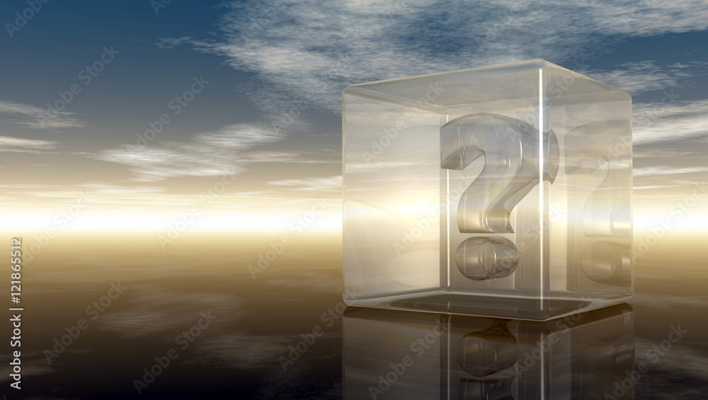 question mark in glass cube under cloudy sky - 3d rendering Stock ...