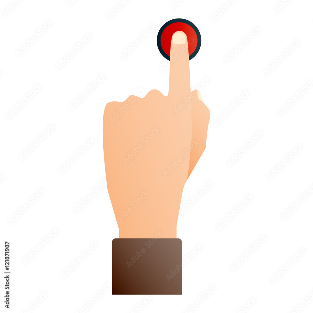 Hand press button finger press icon on white background. Finger control ...