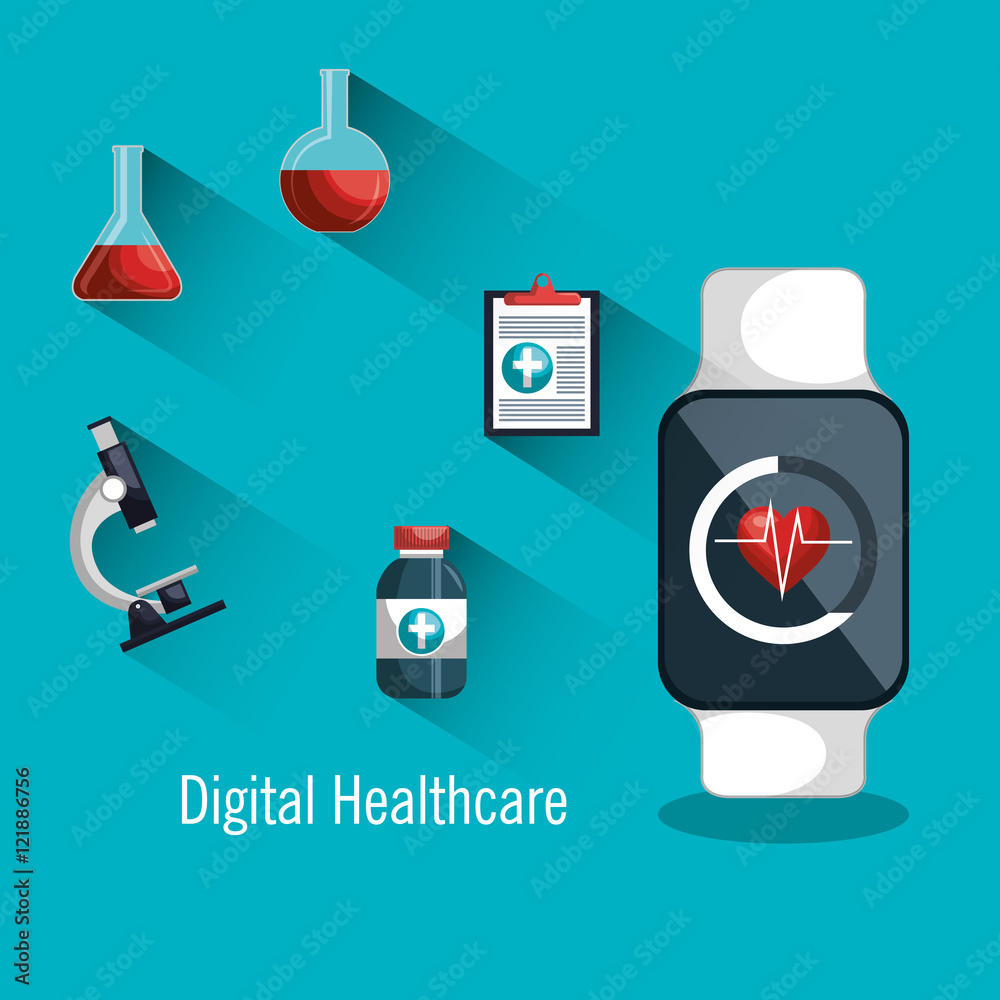 digital healthcare smartwatch monitoring health. icon medical vector ...