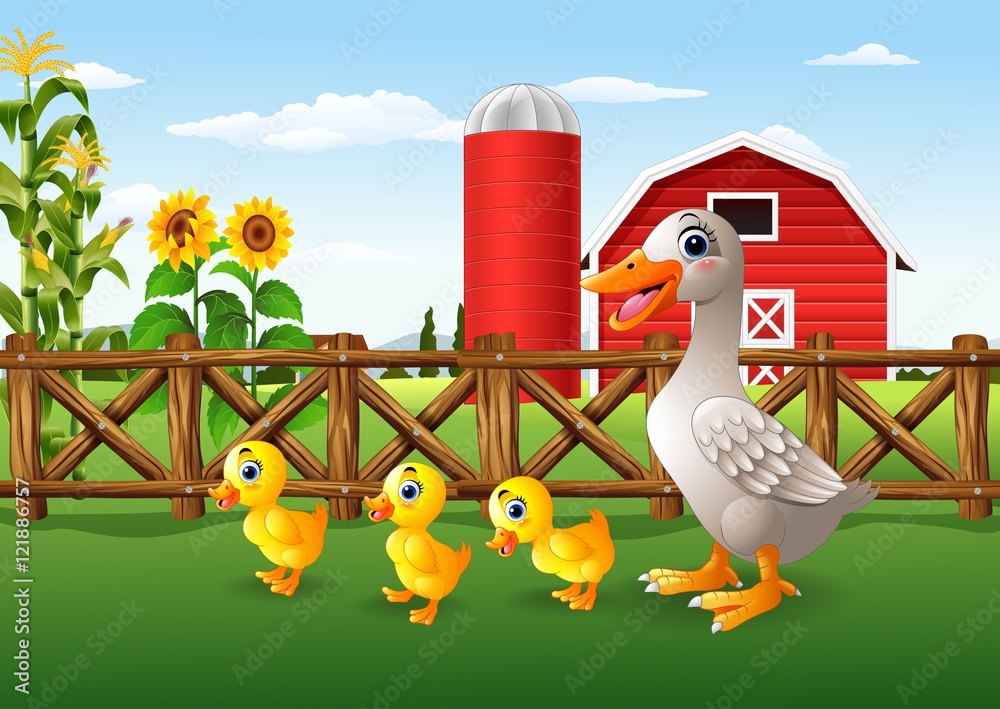 Cartoon duck family in the farm Stock Vector | Adobe Stock