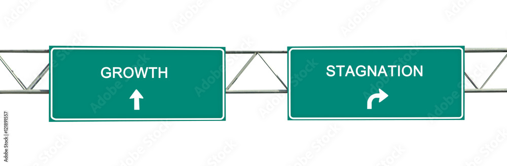 Road signs to growth and stagnation Stock Photo | Adobe Stock