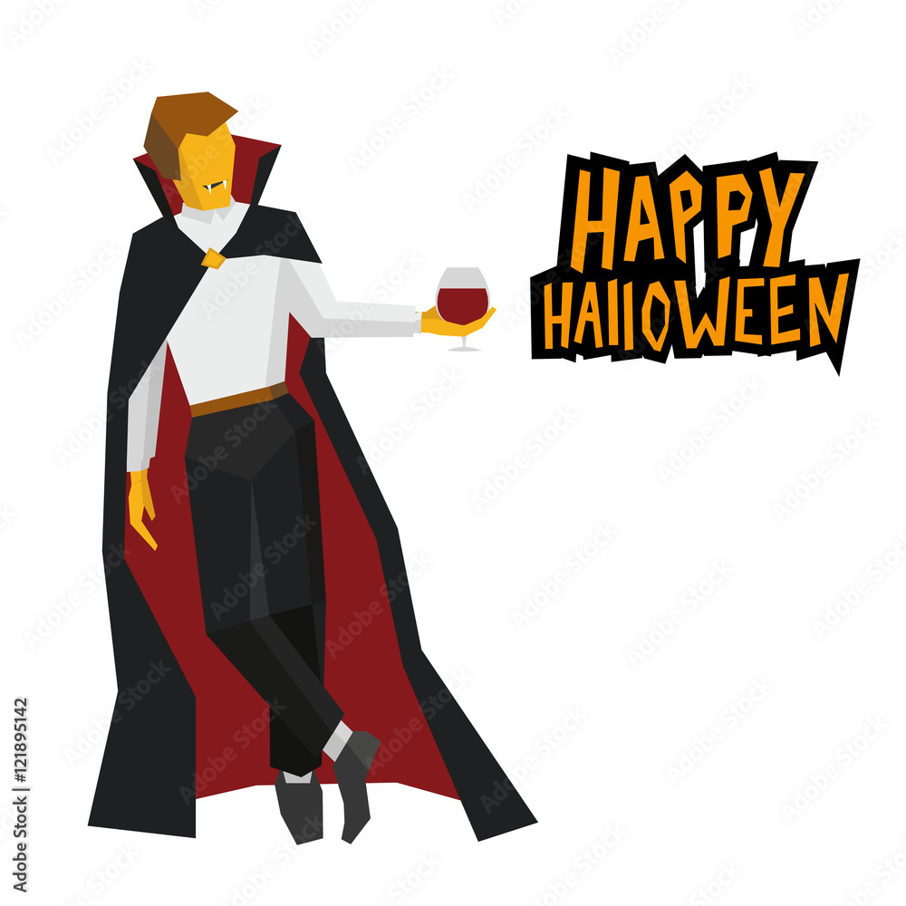 Standing vampire with wineglass in hand. Cartoon evil character ...