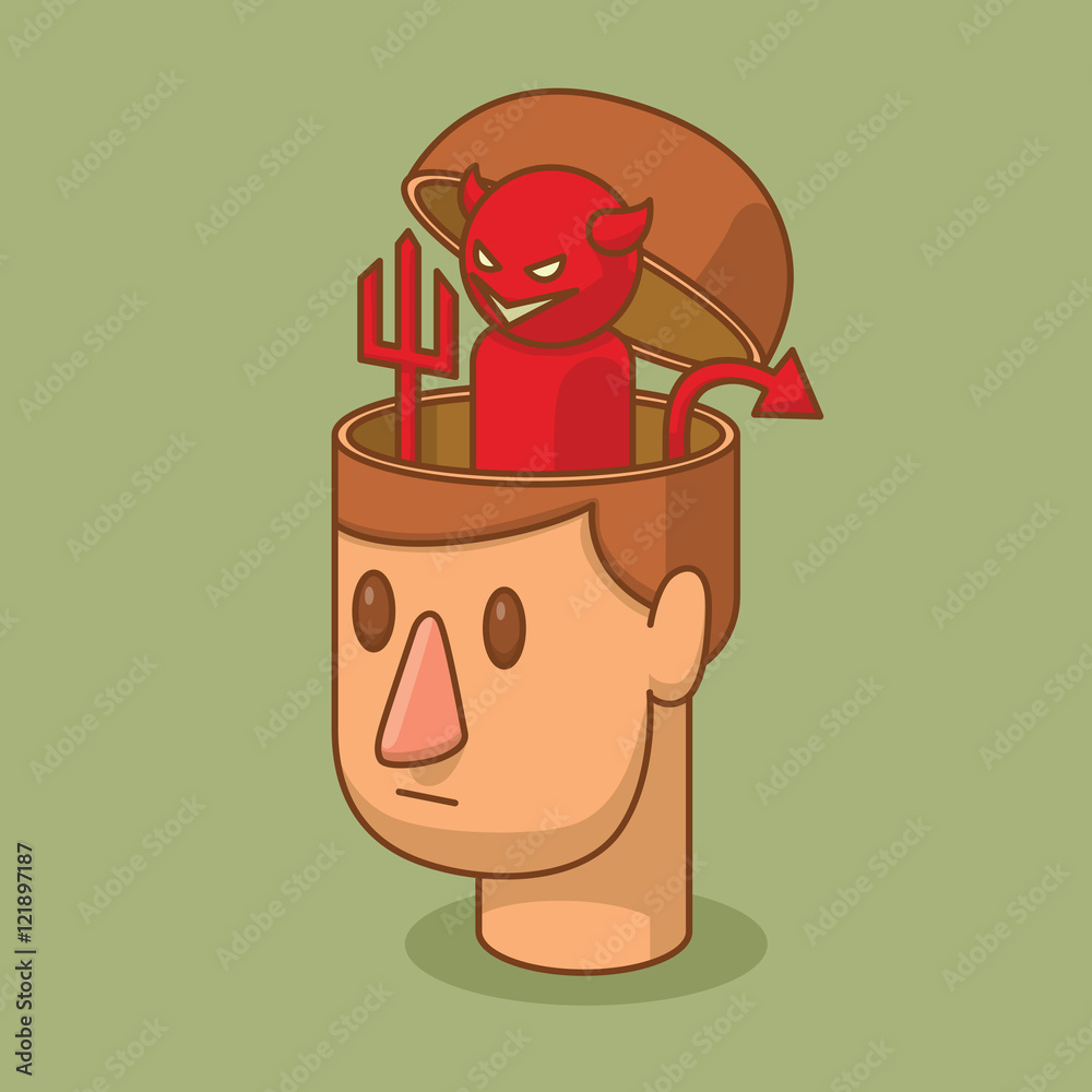 Vector cartoon image of the head of man with brown hair and with an ...