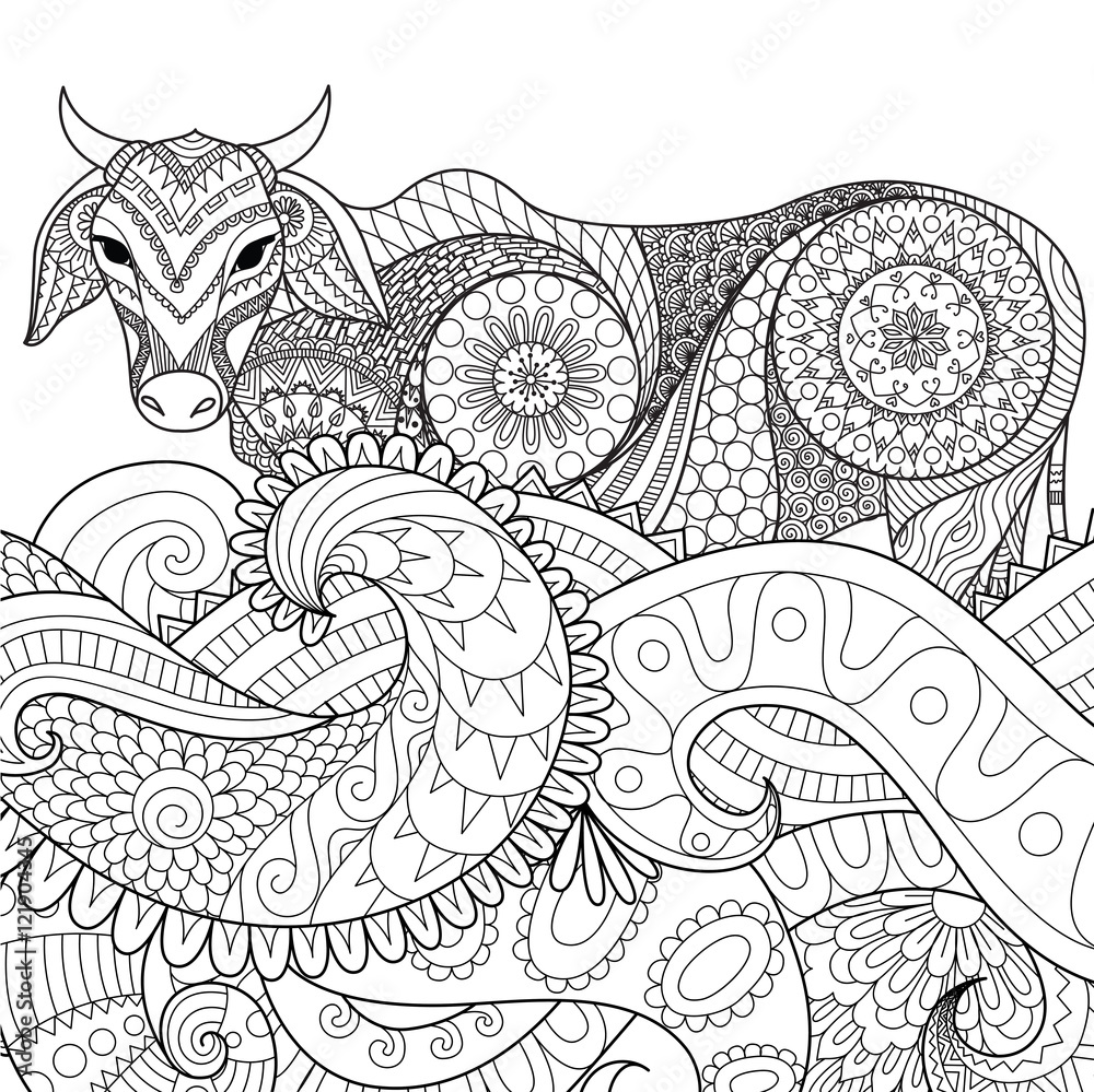 Zendoodle design of cow swimming in the ocean for adult coloring book ...