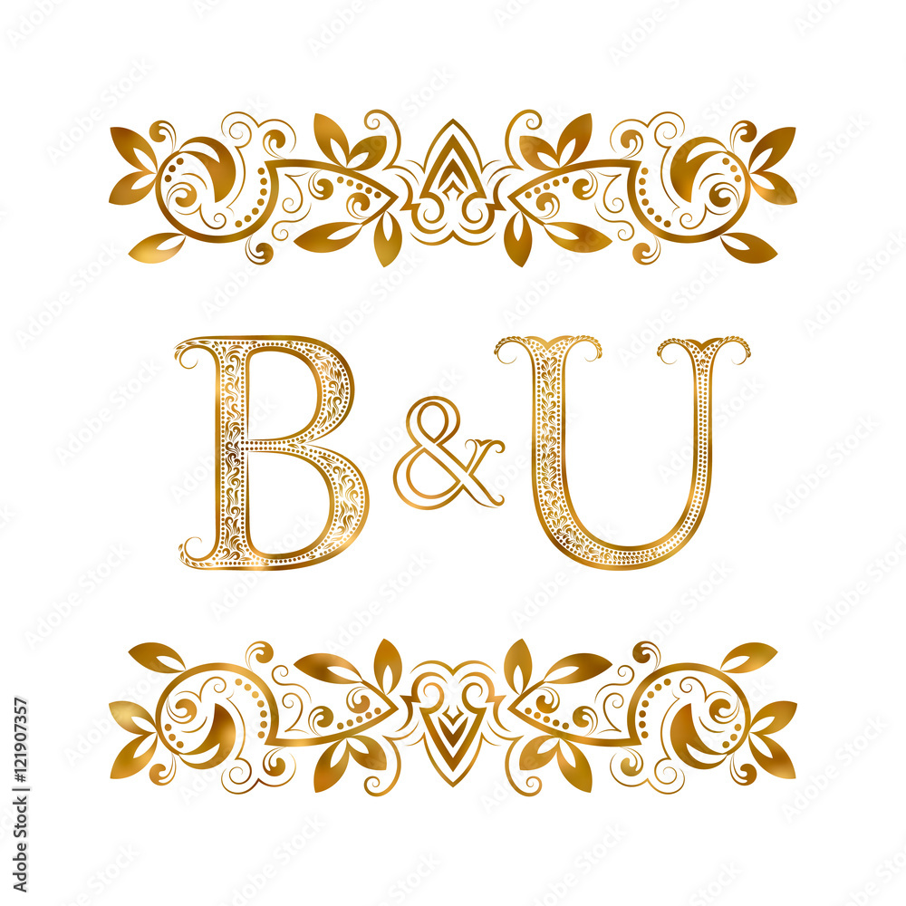 B&U vintage initials logo symbol. Letters B, U, ampersand surrounded ...