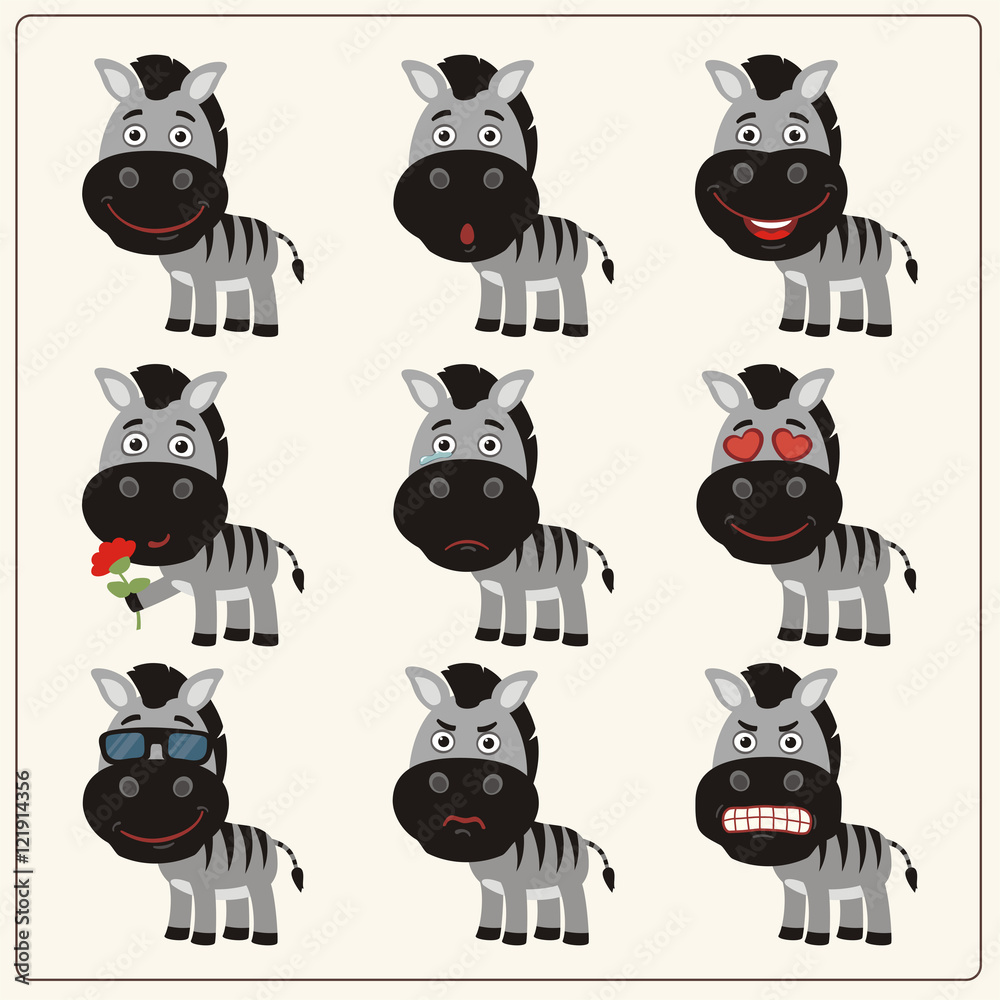 Vector set isolated emotion zebra. Collection cute zebra in cartoon ...