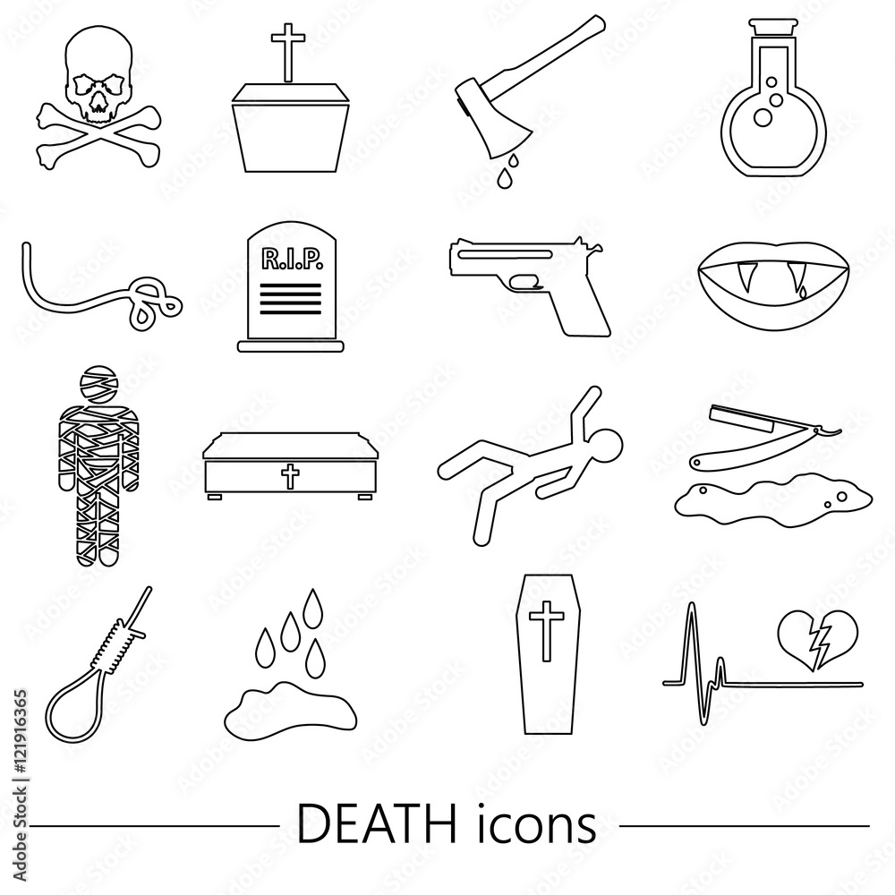 death theme set of vector black simple outline icons eps10 Stock Vector ...