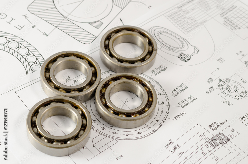Technical drawings with the Ball bearings Stock Photo | Adobe Stock