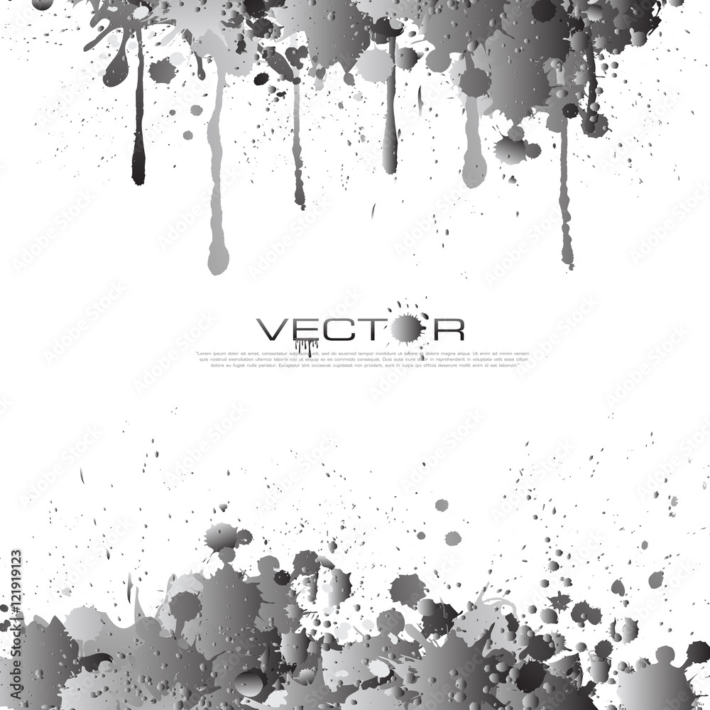 Abstract Gray Color splatter isolated on Black background, vecto Stock ...