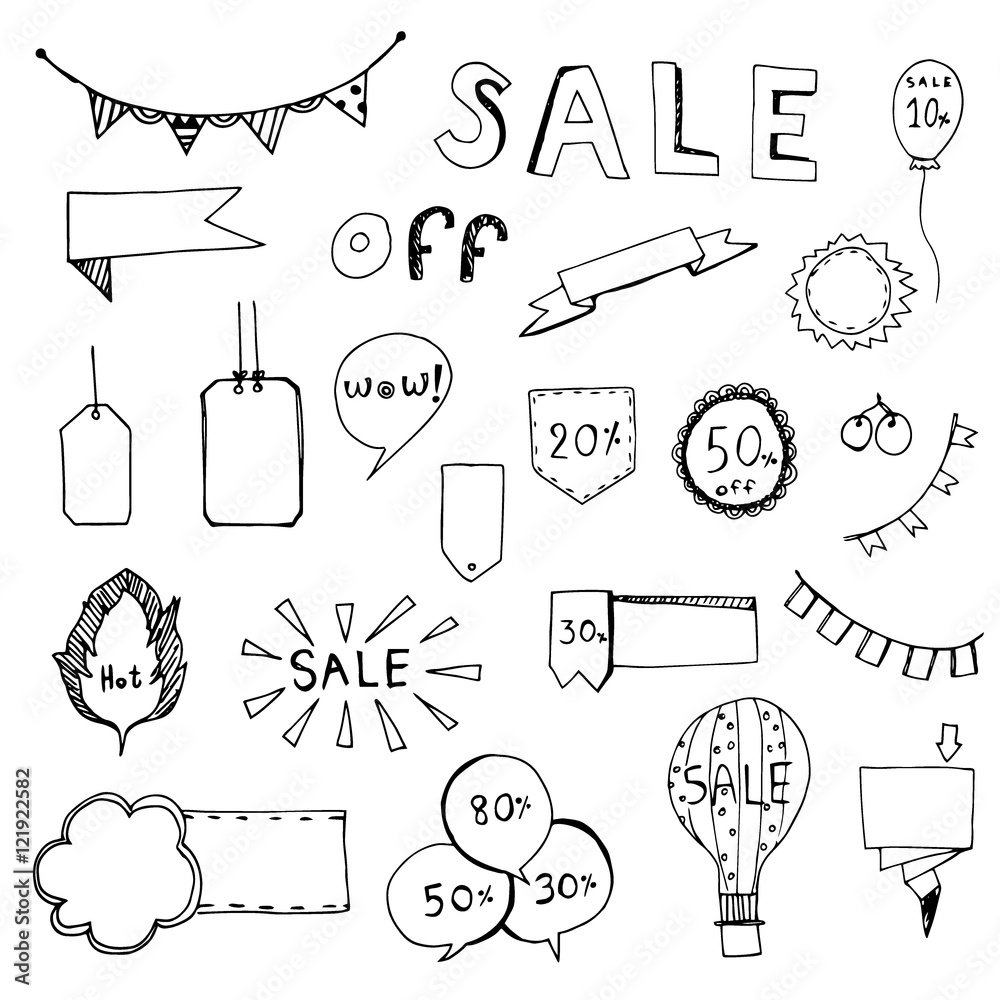 vector set doodle line of free hand drawing sale symbol Stock Vector ...