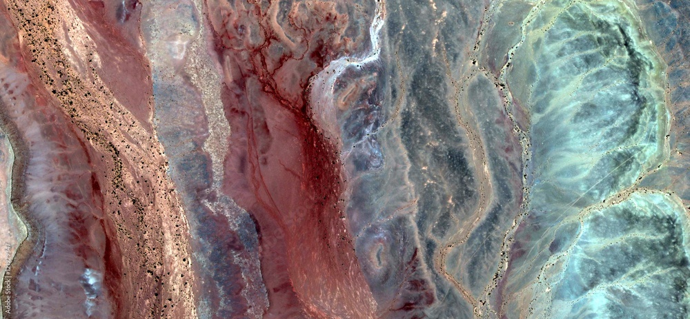 dissection, abstract photography of the deserts of Africa from the air ...