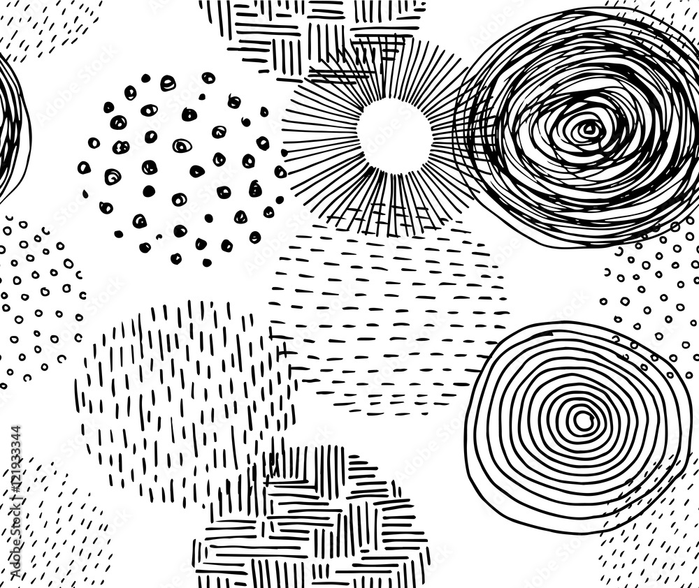 Hand-drawn textures and brushes pattern. Line art repeated background ...