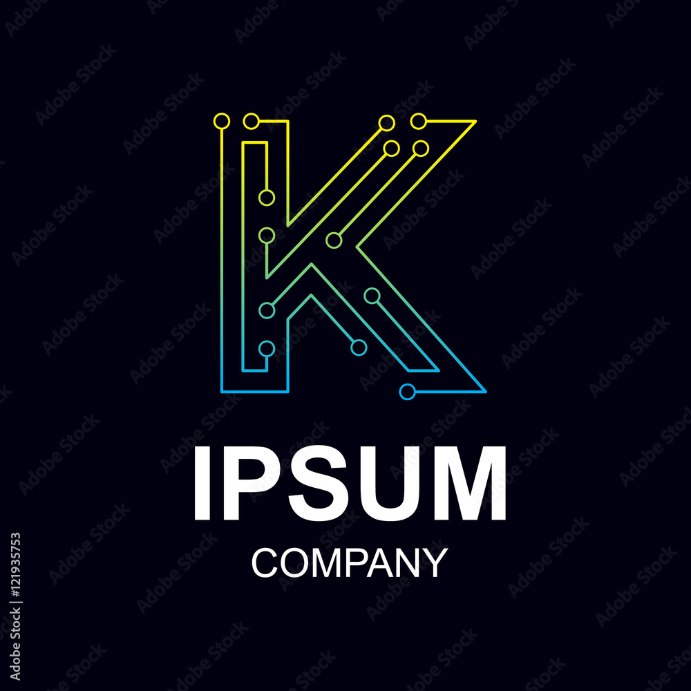 Abstract letter K logo design template,Technology abstract dot ...