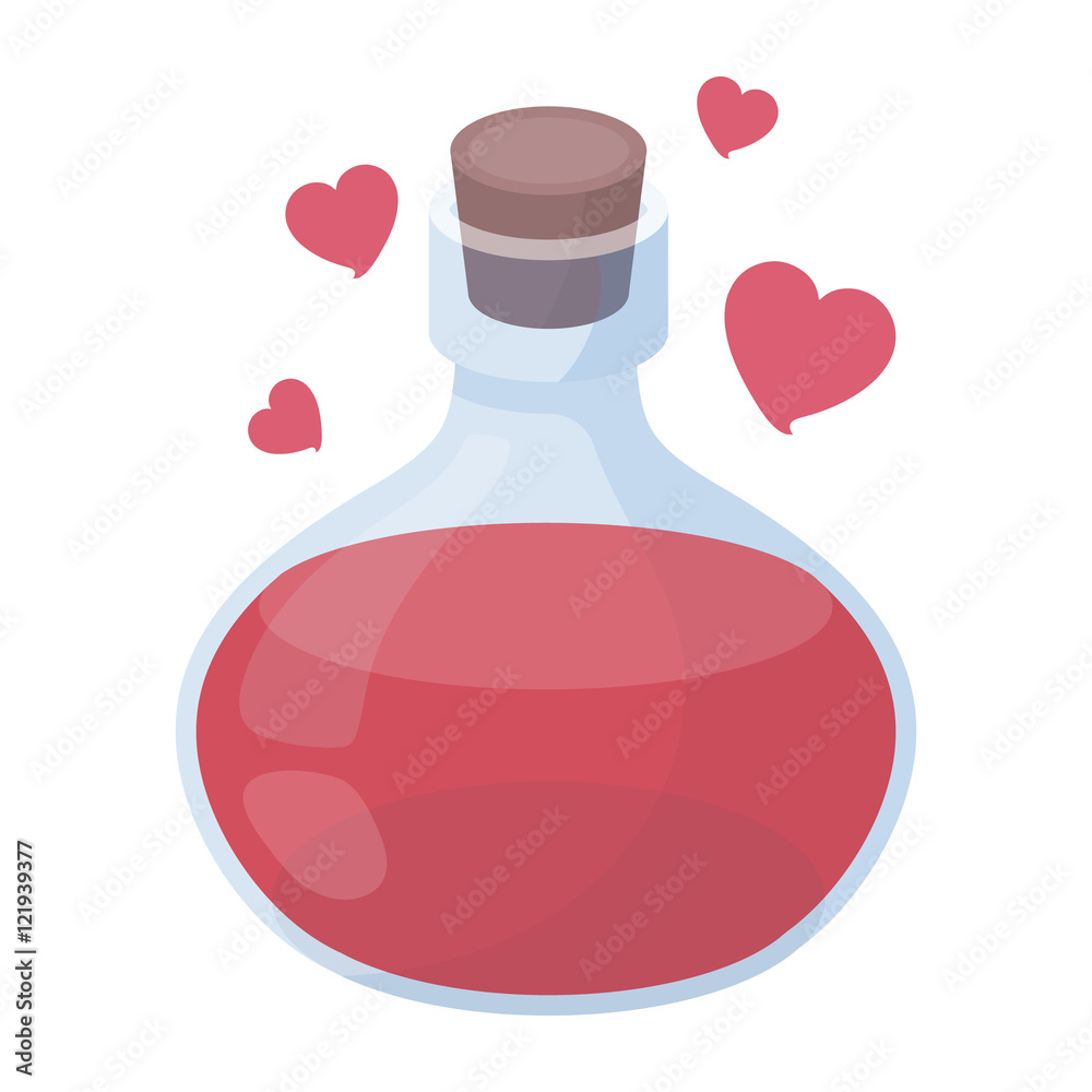 Love potion icon in cartoon style isolated on white background. Black ...