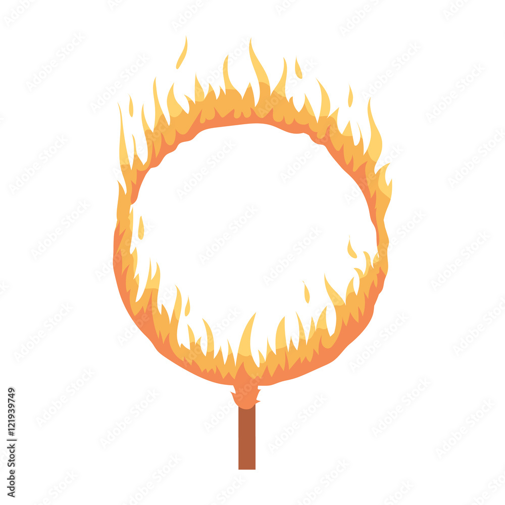 Burning hoop icon in cartoon style isolated on white background. Circus ...