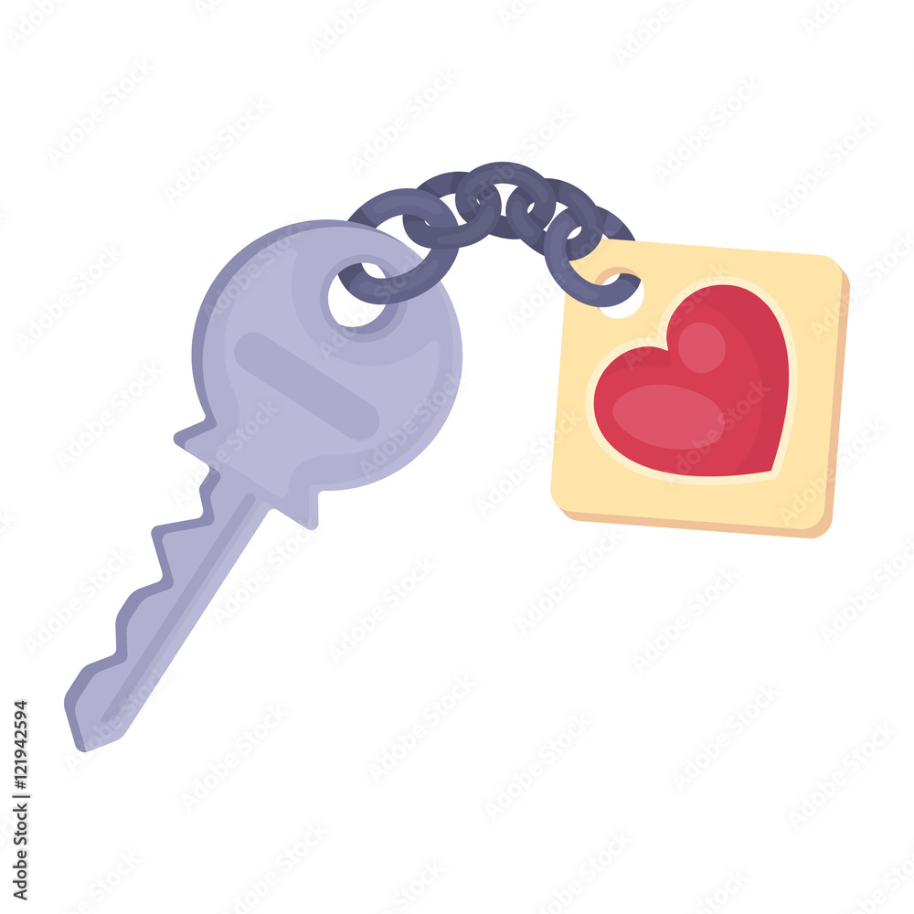 Key icon in cartoon style isolated on white background. Romantic symbol ...