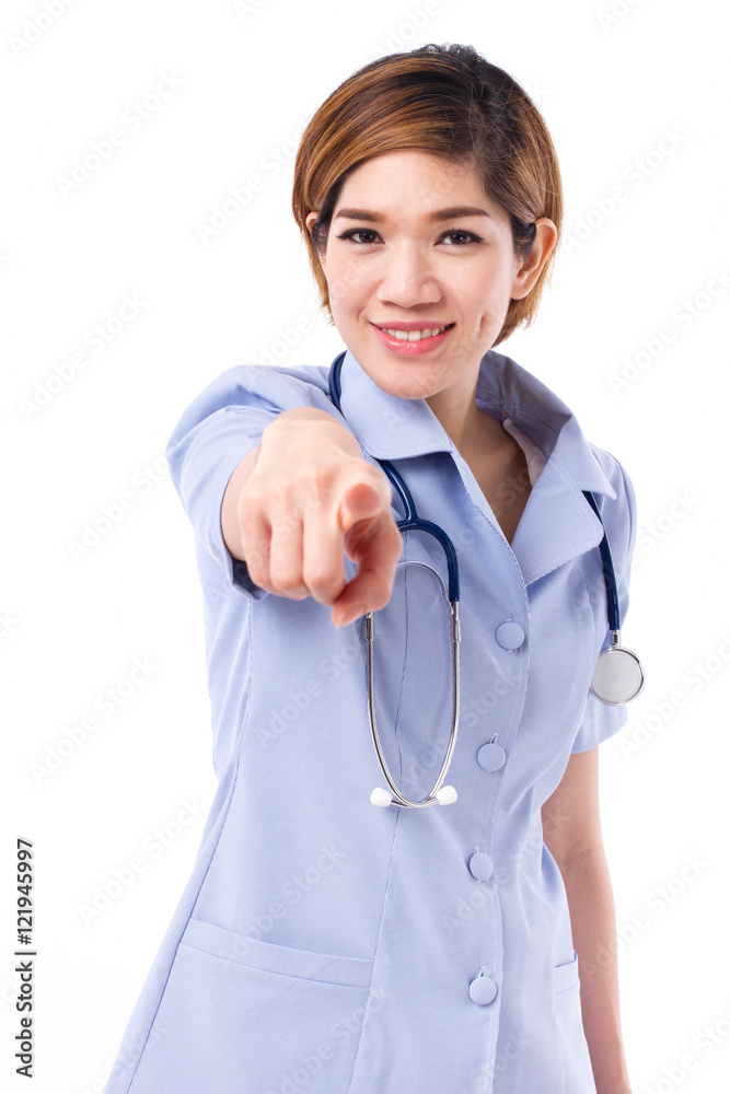 happy, smiling, positive nurse pointing at you Stock Photo | Adobe Stock