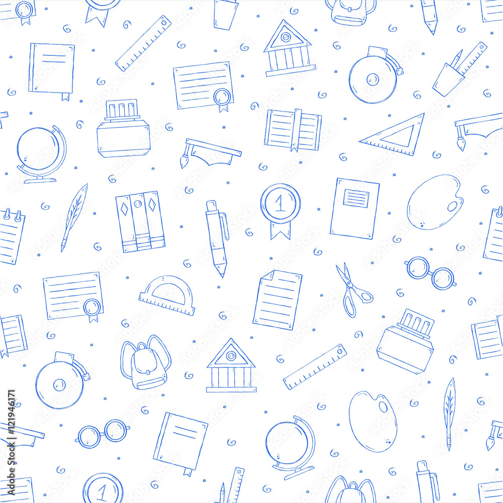 School elements pattern blue icons Stock Vector | Adobe Stock