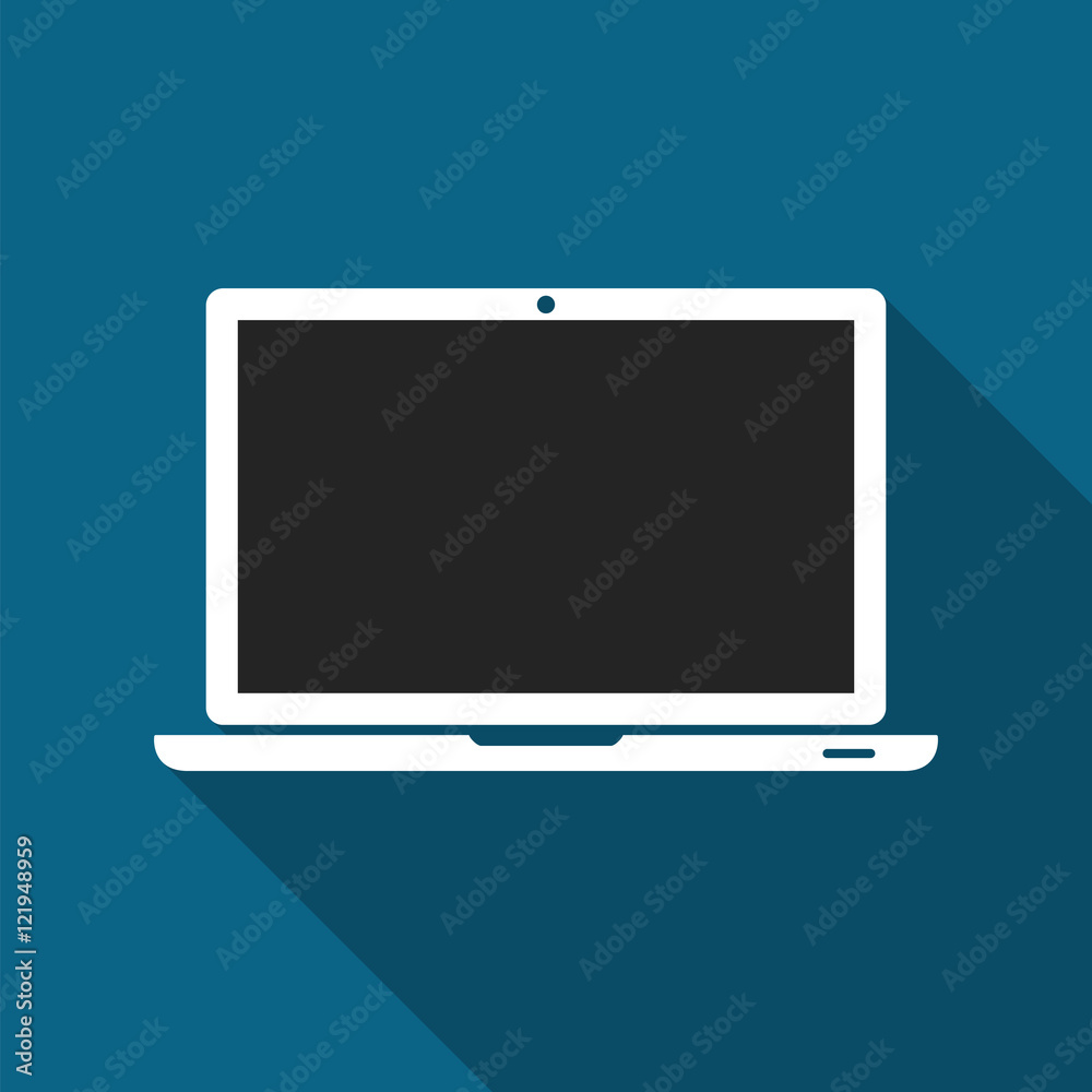 Laptop icon with blank screen isolated on blue background with shadow ...