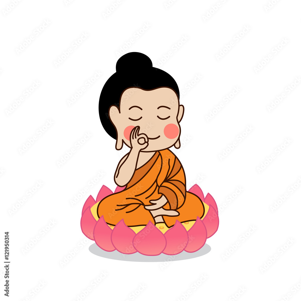 Buddha sitting on lotus with the right hand raising vector illustration ...