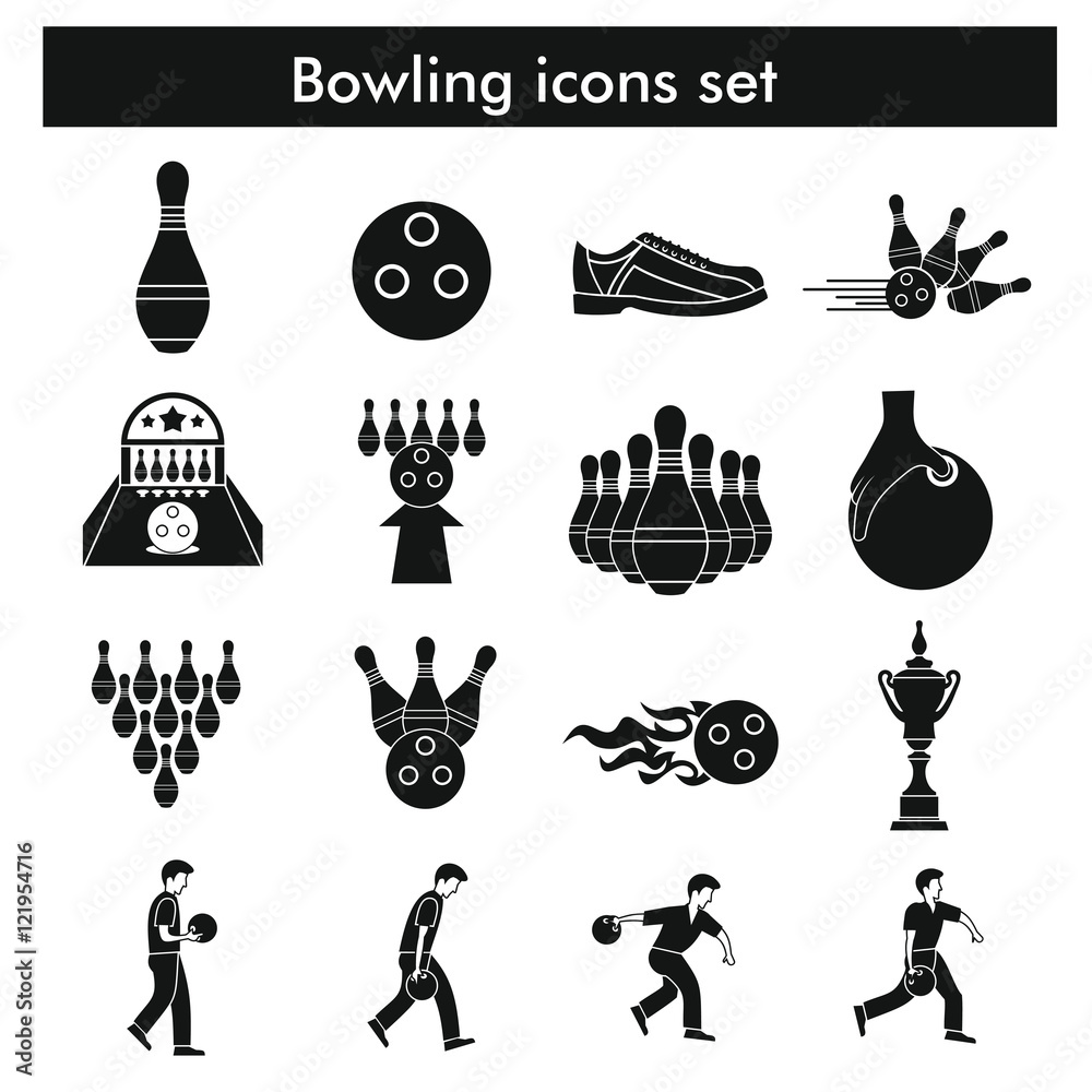 Bowling icon set in black simple style Stock Vector | Adobe Stock